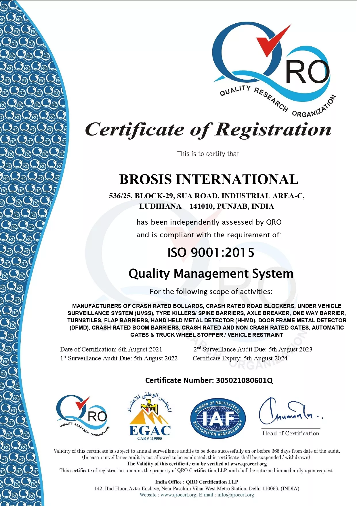 Certifications - Brosis International